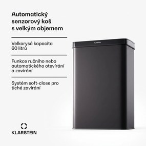 Klarstein Touchless, senzorový odpadkový koš, 60 l, z nerezavějící oceli, Soft-Close zavírání, napájen baterií, LED displej, časovač