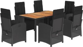 7dílný zahradní jídelní set s poduškami černý polyratan 3212477