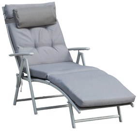 Outsunny lehátko plážové lehátko zahradní lehátko skládací nastavitelné s polštářem zahradní kovová tkanina šedá 137 x 63,5 x 100,5 cm | Aosom