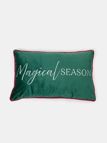 Sinsay - Vánoční dekorační polštář se stříbrným nápisem „Magical Season“ - tmavě zelená