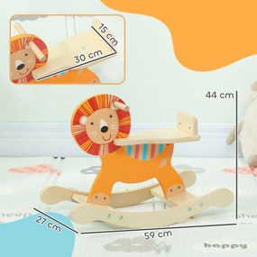 Houpací kůň s designem lva, nosnost 25 kg, 2-5 let, dřevo, oranžový