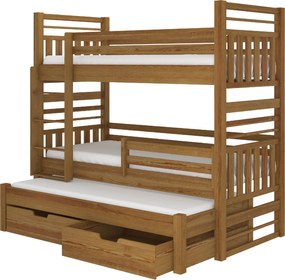 ADRK Furniture Třílůžková patrová postel HIPPO 200x90 CH-Hip-Oak-208-E1913