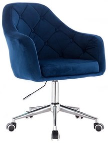 LuxuryForm DESIGN Otočné křeslo ANDORA VELUR na stříbrné podstavě s kolečky - modré