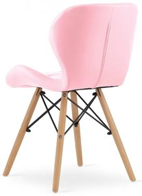 Set čtyř jídelních židlí LAGO ekokůže - růžové (hnědé nohy) 4ks