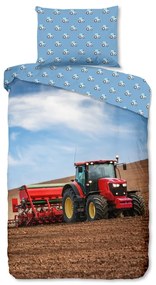 Modré flanelové dětské povlečení na jednolůžko 140x200 cm Tractor – Good Morning