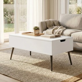 HOMCOM konferenční stolek s výsuvnými deskami a skrytým úložným prostorem, moderní kovové nohy — 100 x 50 x 43,6–58 cm, bílý
