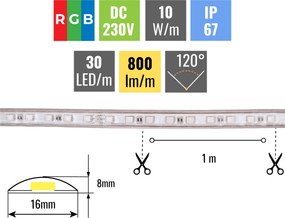T-LED RGB LED pásek 10W/m 230V s krytím IP67 08301