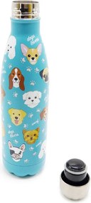 Nerezová termolahev Psi, 500 ml – tyrkysová, matný povrch, s motivem pejsků
