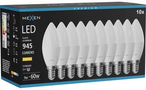 Mexen Nova 10x LED žárovka E14, C37, 9W, Teplá - 3000K, 945 lm - L102-E14-0930-01x10