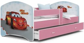 Pohádková postel LUCKY 180x80 Růžová FIRE WHEELS 43L