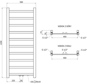 Mexen Bolt, topné těleso 1200 x 500 mm, 318 W, spodní a středové, antracitová, W126-1200-500-00-66