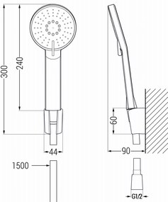 Mexen příslušenství - 1-bodový ruční sprchový set R-40, grafit, 785405052-66