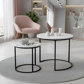 Velaco Set 2 konferenčních stolků TIG-1 70, imitace bílého mramoru/černá