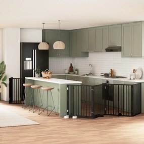 Zábrana pro psy s dvířky skládací 12 panelů černá 960 cm topol 3155576