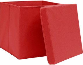 Úložné boxy s víky 10 ks červené 32 x 32 x 32 cm textil 288364