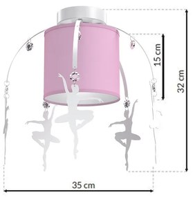 Dětské stropní svítidlo Baletnica white, 1x růžové textilní stínítko, w