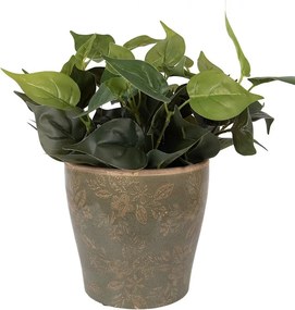 Zelený keramický obal na květináč s květy Timothée L - Ø 14*13 cm