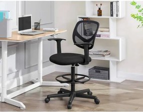 Ergonomická kancelářská židle s opěrkami, vysoká otočná židle s výškou sedáku 55-75 cm, černá