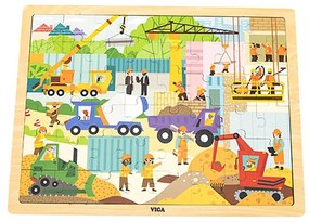 Dřevěné puzzle 48 dílků Viga Stavební stroje Barva: multicolor