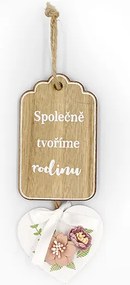 Domov&Mazlíci Dřevěná cedulka srdce s květinou Tvoříme rodinu