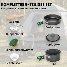Outsunny Sada nádobí na kempování 8dílná sada venkovního nádobí s rukojeťmi proti opaření s rychlým ohřevem pánev šedá