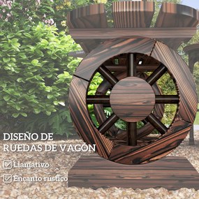 Outsunny Dvousedací Zahradní Lavice Dřevěná Lavice se 2 Dekorativními Koly Rustikální Styl Nosnost 200 kg pro Patio Terasu 120x29x39 cm Spálená