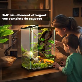 PawHut Skleněný terárium pro plazy Vivarium 12 L Box pro plazy S chladící síťovinou, pro žáby, hady, želvy, 20 x 30 cm, Černé