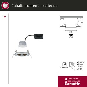 Paulmann 93494 LED Coin Nova round, set kulatých bodovek v úpravě broušená ocel, LED 3x6,5W 2700K tříkrokové stmívání, prům. 7,8cm