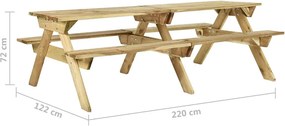 Piknikový stůl a lavice 220x122x72 cm impregnované borové dřevo 318399
