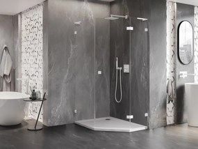 Mexen Lunar, L pravý výklopný pětiúhelníkový sprchový kout 90 x 100 cm, 8mm čiré sklo, bílý profil, 831L-090P-100L-20-00-P