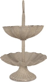 Šedý antik kovový dvoupatrový etažér - Ø 15*24 cm