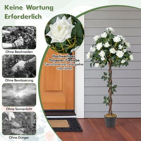 Costway 120 cm Růže s bílými růžemi Umělý strom s květy Umělý květinový strom