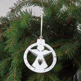 Vánoční dekorace anděl v kruhu bílý 6,3cm