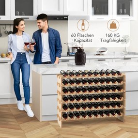 Costway Modulární stojan na víno 60 stohovatelný stojan na láhve 6 vrstev