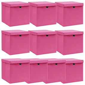 Úložné boxy s víky 10 ks růžové 32 x 32 x 32 cm textil - Default Title