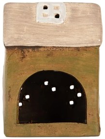 Zelený keramický svícen na čajovou svíčku domek Village - 10*7*14 cm