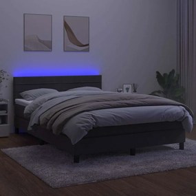 Box spring postel s matrací a LED tmavě šedá 140x200 cm samet 3134466
