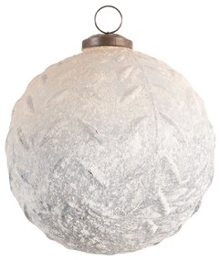 Bílá vánoční koule se vzorem jehličí a patinou - Ø 12 cm