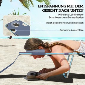 Gartenliege, Liegestuhl mit gepolsterter Gesichtsöffnung, Massage-Liege für draußen, Seitentasche, Stoff, Metall, Grau