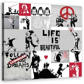 Obraz na plátně, Banksy Composition Graffiti - 30x30 cm