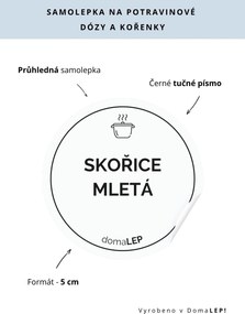 Samolepka na kořenky SKOŘICE MLETÁ průhledná 5 cm tučné písmo
