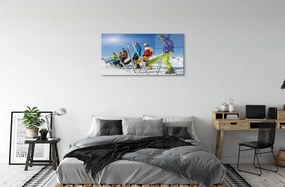 akrylový obraz Lyžaři zimní hory 100x50 cm