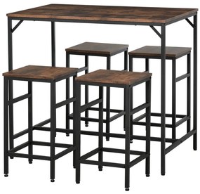 Goleto Barový stůl se 4 stoličkami | hnědá+ černá