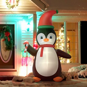 HOMCOM Nafukovací vánoční dekorace, 2,5 m nafukovatelný vánoční tučňák s 3 LED světly, 162 x 100 x 250 cm, vícebarevný