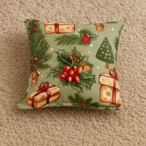 Povlak na polštář z mikrovlákna CHRISTMAS PRESENTS 45x45 cm, zelený