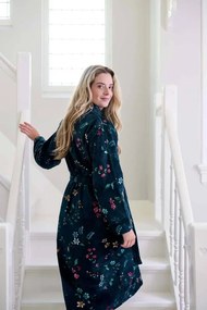 Pip Studio Les Fleurs bavlněný froté župan, tmavě modrý (Dámský župan z bavlněného froté středně dlouhý)