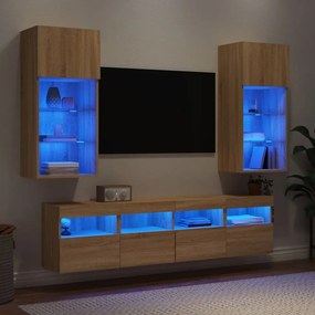 5dílná obývací stěna s LED dub sonoma kompozitní dřevo 3216745