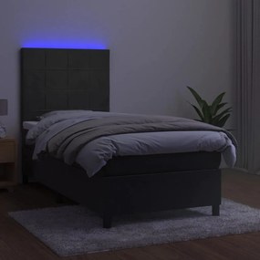 Box spring postel s matrací a LED tmavě šedá 80 x 200 cm samet 3136090