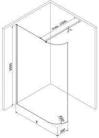 Mexen Kioto zaoblená sprchová zástěna 90 x 200 cm, průhledné 8 mm, Černá - 800-090-101-70-06