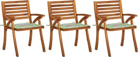 vidaXL Zahradní jídelní židle s poduškami 3 ks masivní akáciové dřevo [3060781] Barva: Vzor listí